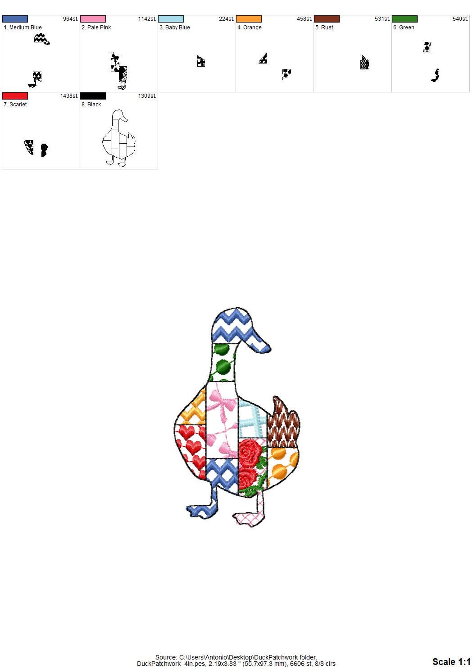 Patchwork Duck Farm Bird Animal Patterned Duck Silhouette Outline ...