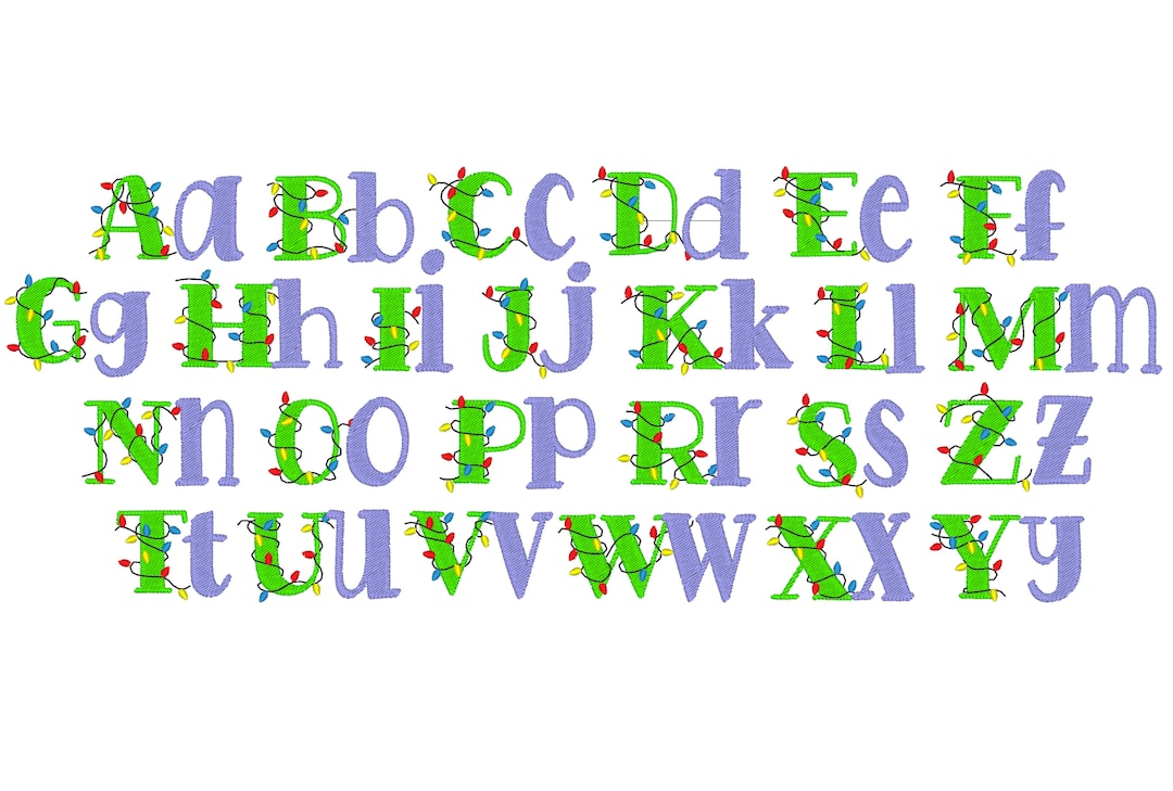 Merry Christmas Lights Festive Font Machine Embroidery Designs Monogram ...