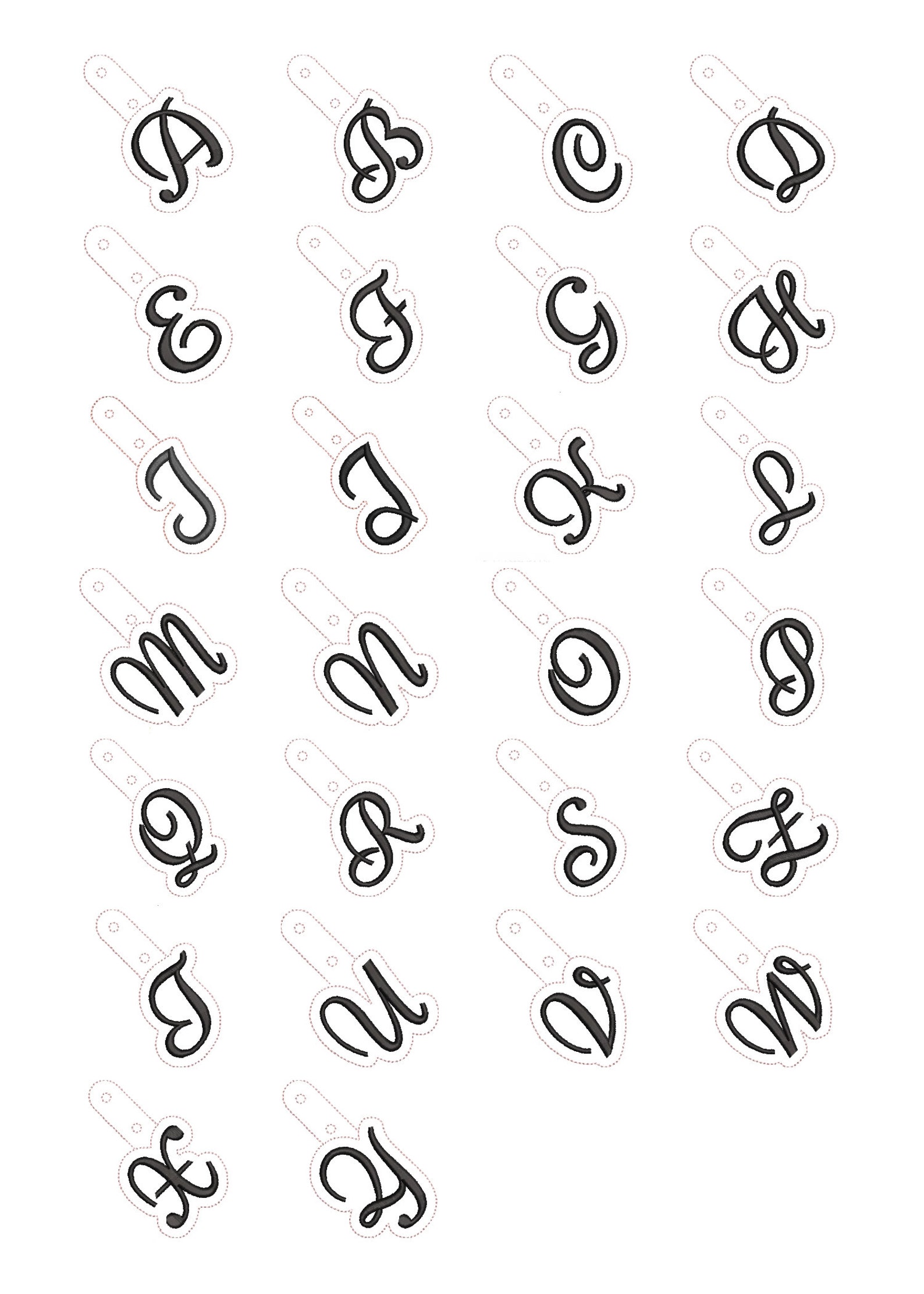 Key Fob Snap Tab Monogram Script Initial Letters From A up to Z in the ...