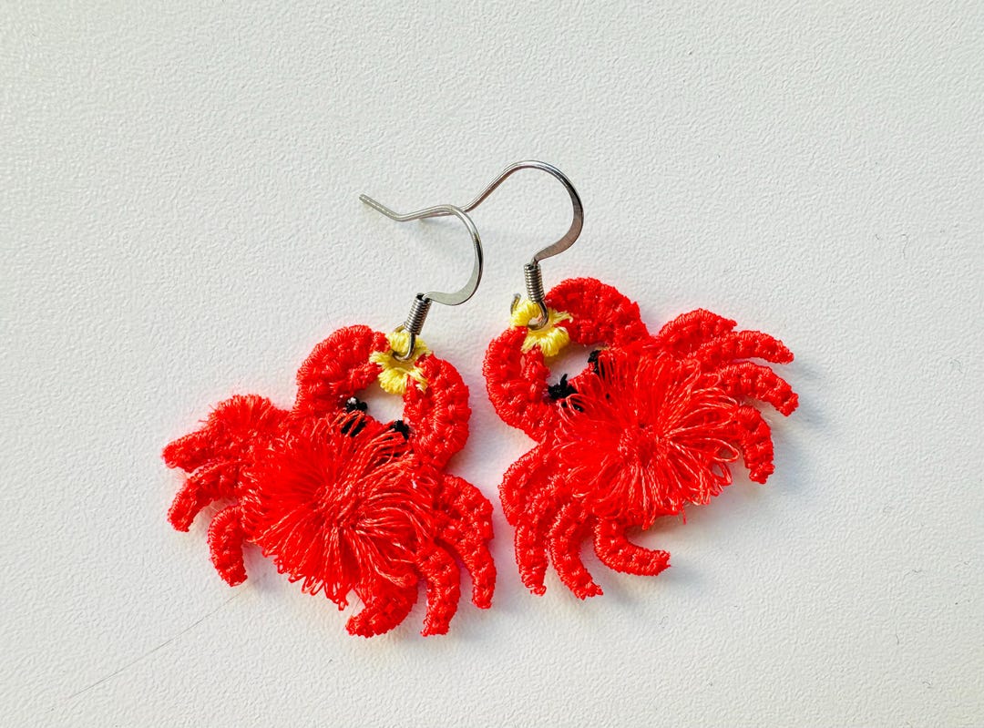 Fringed Crab Cute Fluffy Tiny Earrings or Charm in the Hoop FSL ...