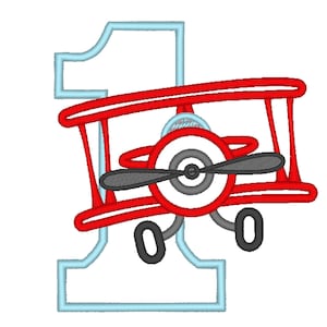 Airplane Birthday Number ONE 1 Applique Machine Embroidery Designs Kids ...