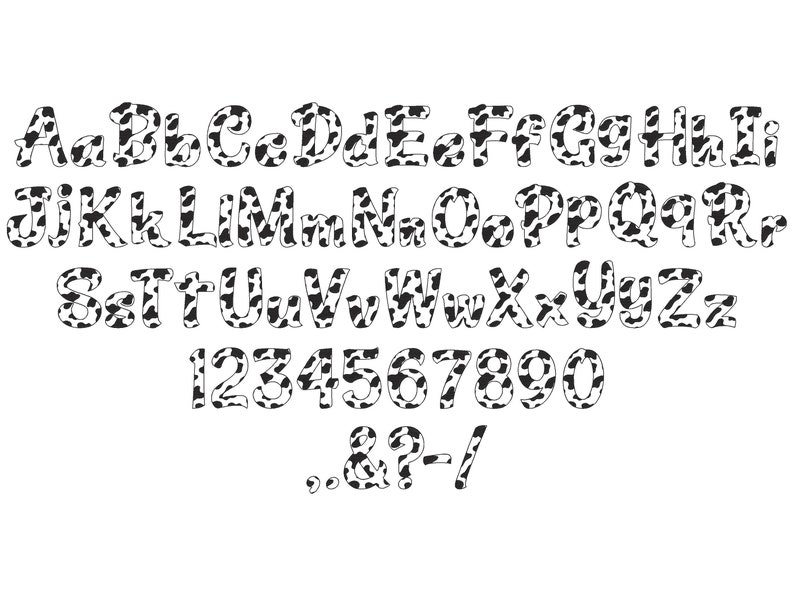 Cow Spots Patterned Font Machine Embroidery Designs and Raggedy ...