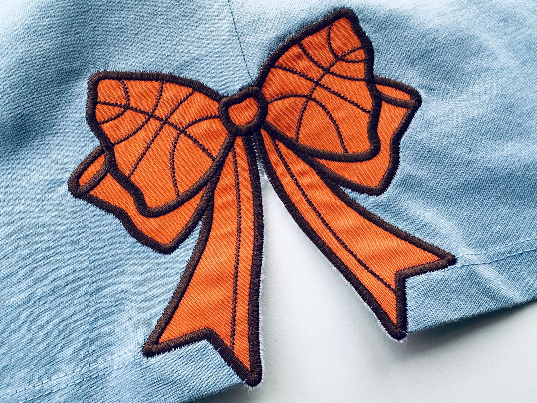 Basketball Bow Applique Side Bow Machine Embroidery Designs Wide Ribbon ...