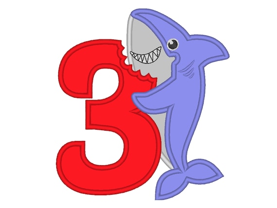 Baby Shark Birthday Number 3 THREE Bitten Number Kids Boy - Etsy