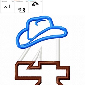 Little Cowboy 4 Number FOUR Embroidery Birthday Number Applique Cowboy ...