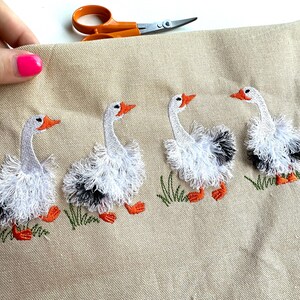Fuzzy Fluffy Geese Four 4 Geese in a Row Farm Bird Machine Embroidery ...