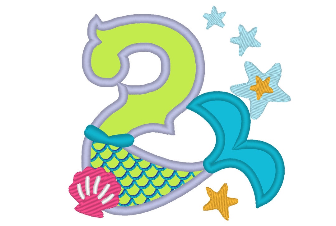 Mermaid Tail Birthday Number, Mermaid Number TWO 2 Applique, Mermaid ...