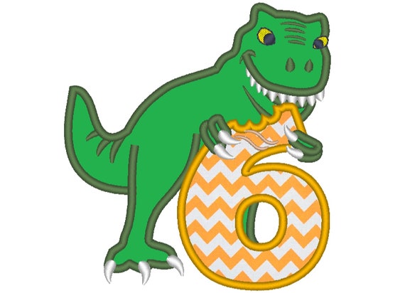 T-rex Dinosaur Birthday Number Six 6 Machine Embroidery - Etsy