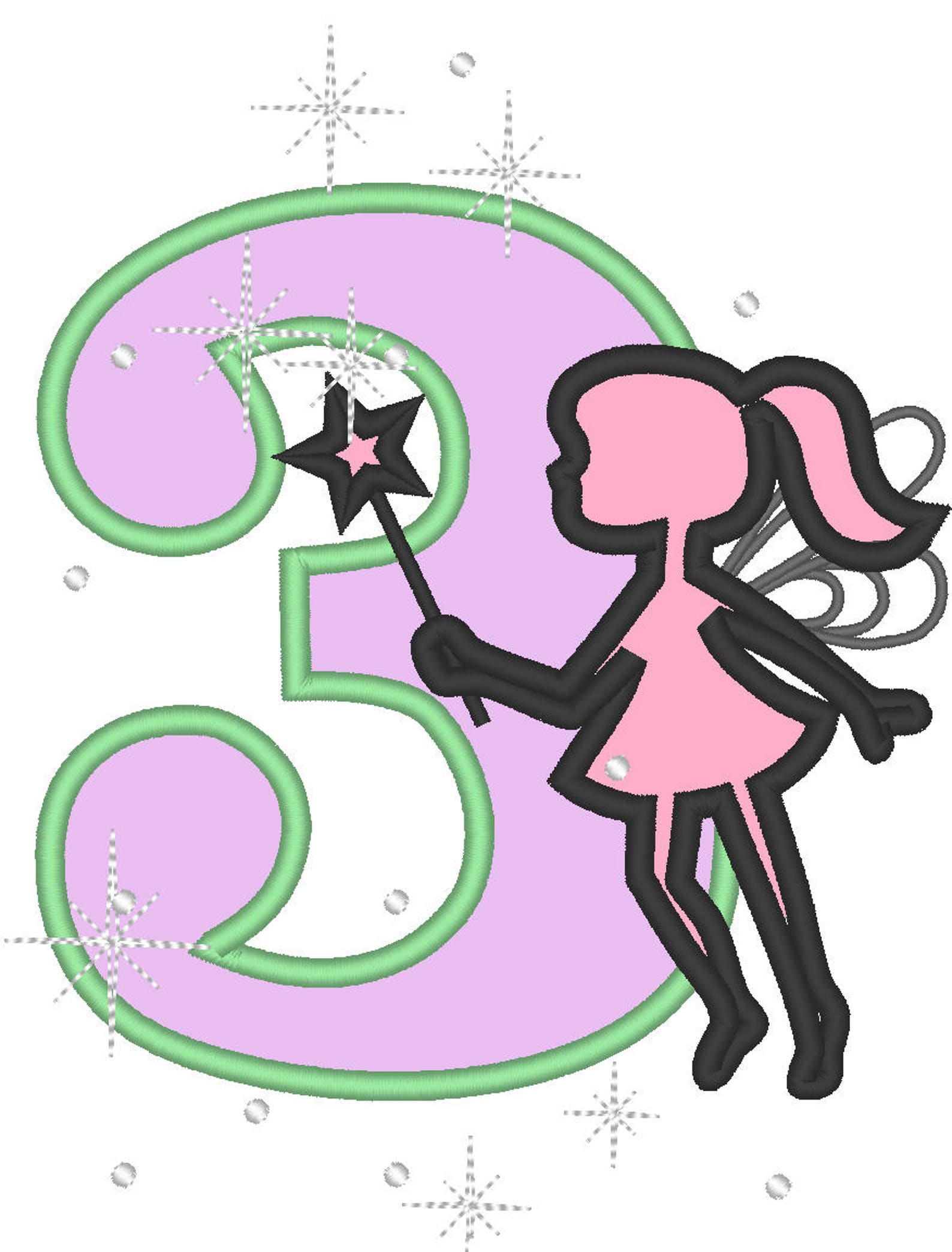 Little Fairy Silhouette Applique Birthday Numbers Set 1-6, Fairy Girl ...