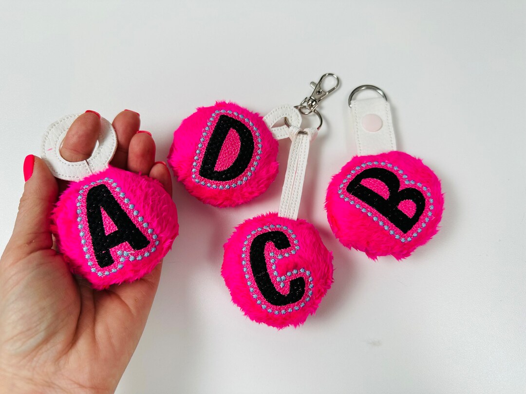 Minky Fur Fluffy Ball Key Fob Snap Tab Keychain Charm Monogram A-Z in ...
