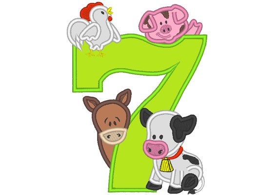 Farm Birthday Number SEVEN 7 With Cow Pig Horse and Rooster | Etsy