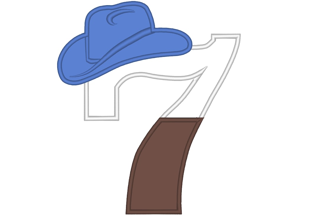Little Cowboy 7 Number SEVEN Embroidery Birthday Number Applique Cowboy ...