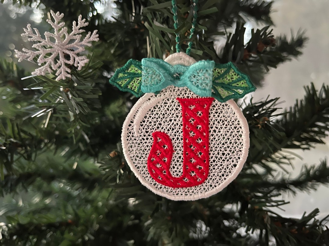 Christmas Alphabet Monogram Ornaments and Unique Hanger Bow Ribbon FSL ...