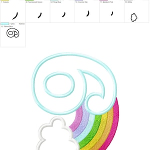 Rainbow in Cloud Birthday Number 6 SIX Machine Embroidery Applique ...