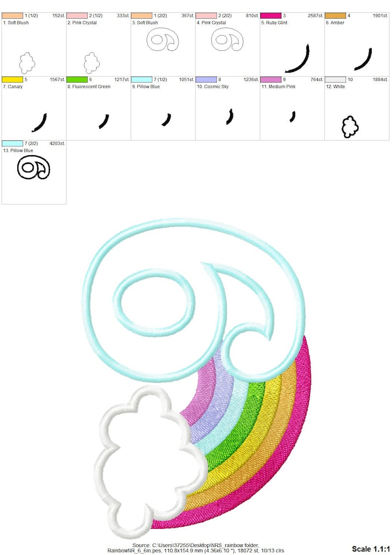Rainbow in Cloud Birthday Number 6 SIX Machine Embroidery Applique ...