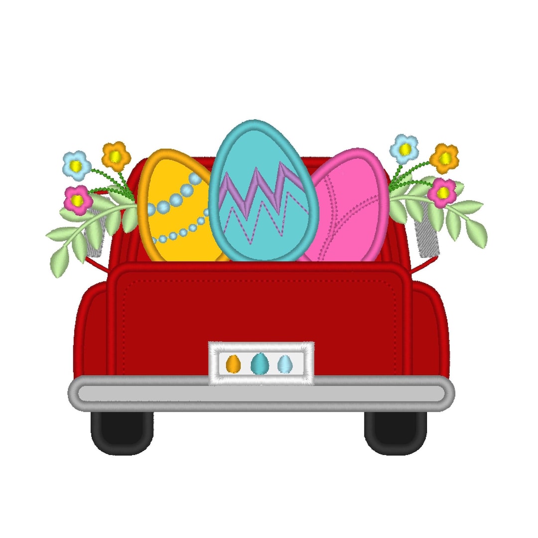 Easter Vintage Station Wagon Red Truck Back With Eggs Floral Farm ...