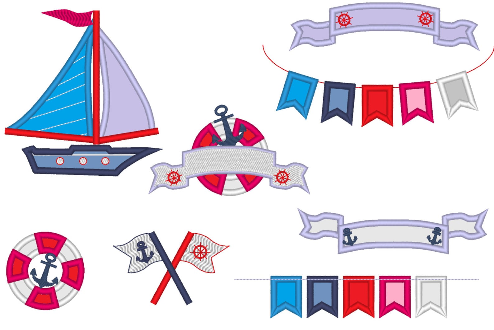 Nautical Theme Machine Embroidery Designs SET of 8 Applique - Etsy