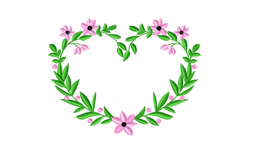 Floral Heart Wreath Monogram Name Heart Frame Border Machine Embroidery ...