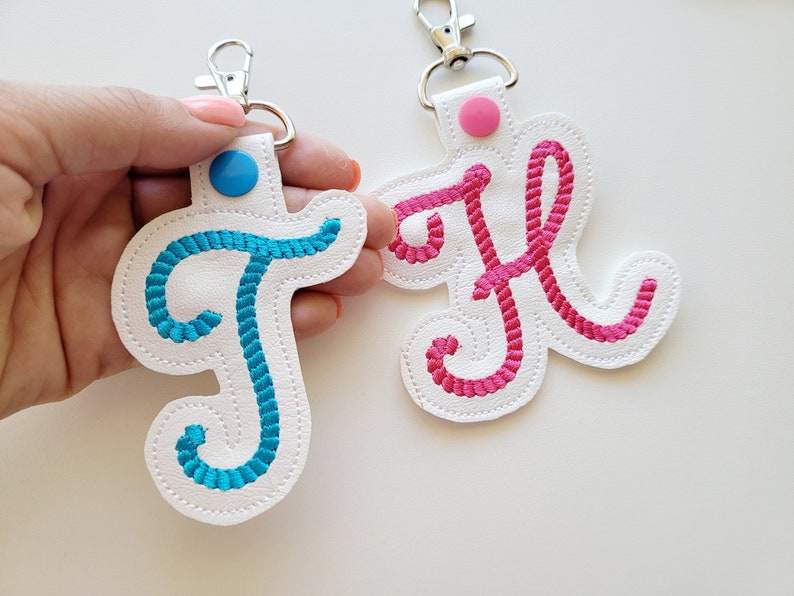 Rope Key Fob Snap Tab Monogram Script Initial Letters From A - Etsy