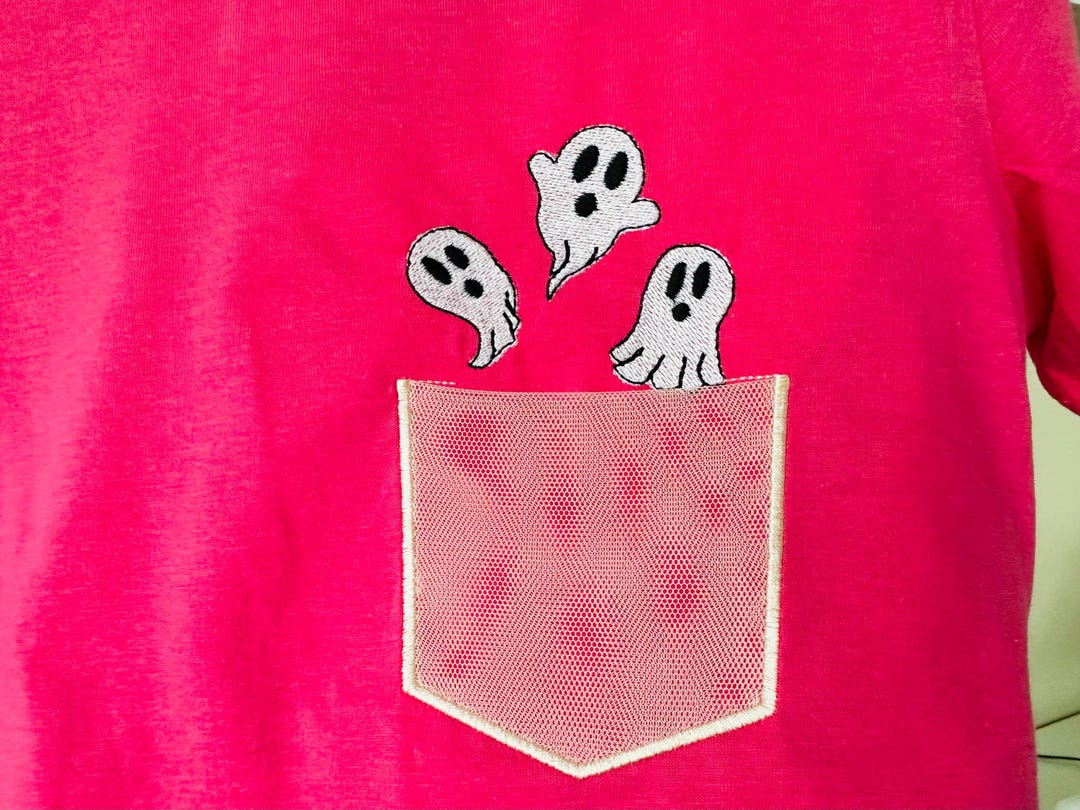 Halloween Spooky Ghost Pocket Kids Outfit Pocket Machine Embroidery ...