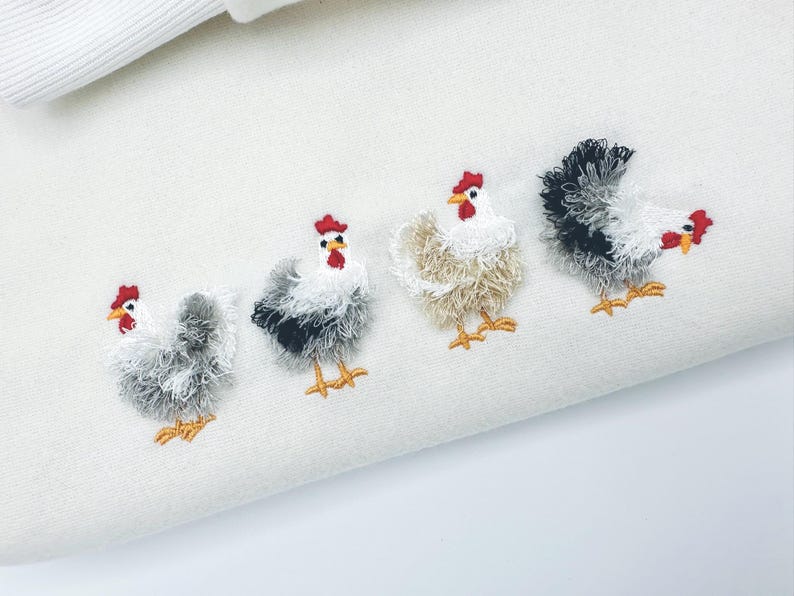 Mini Fringed Chicken SET of 4 Single Fluffy Chicken and Four Chickens ...