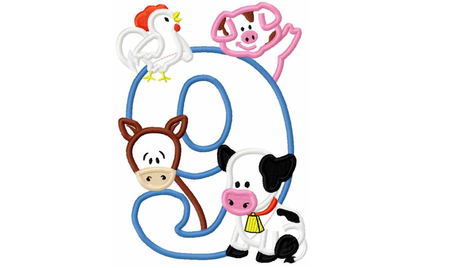 Farm Birthday Number NINE 9 With Cow Pig Horse and Rooster - Etsy