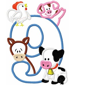 Farm Birthday Number NINE 9 With Cow, Pig, Horse and Rooster Cute Farm ...