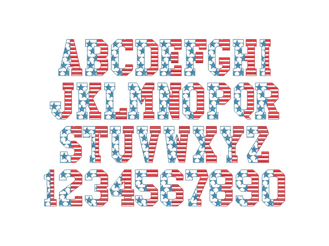 Patriotic Block Font Stars and Stripes Alphabet Light Stitch Machine ...