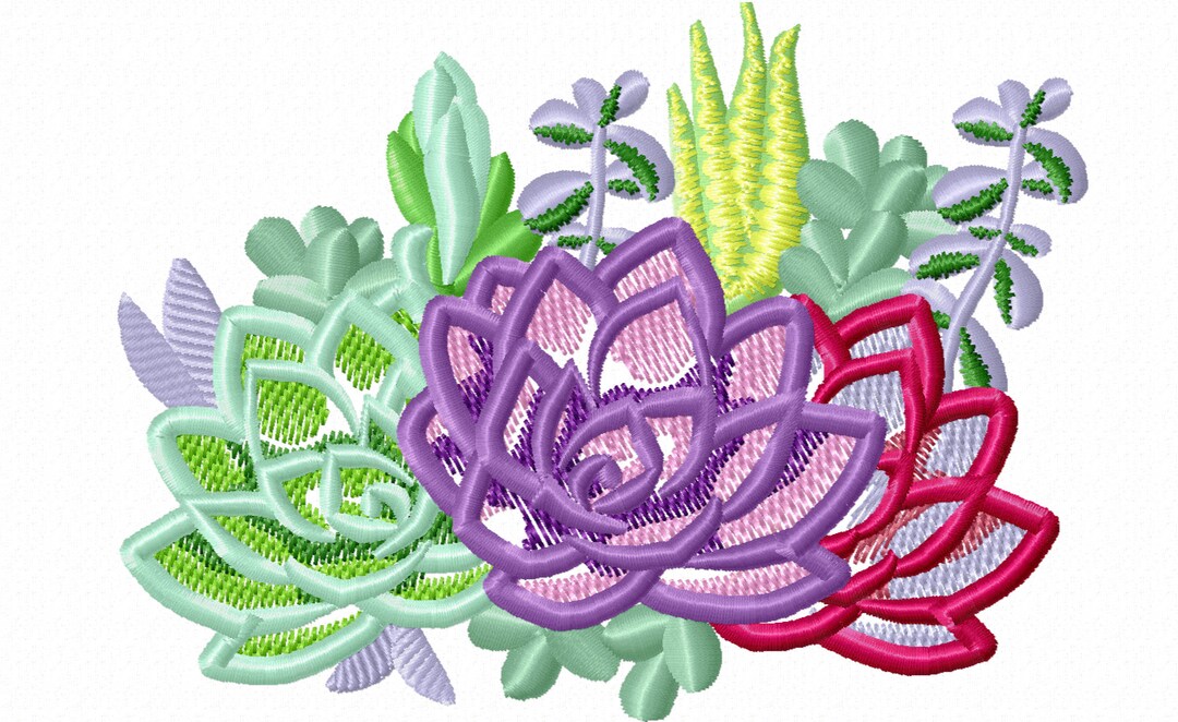Succulents Succulent Flowers Bouquet Applique Machine Embroidery Design ...