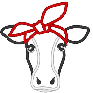 Cow Face, Cow Head, Cow With Bandanna, Farm Cow Applique, Little Cow ...