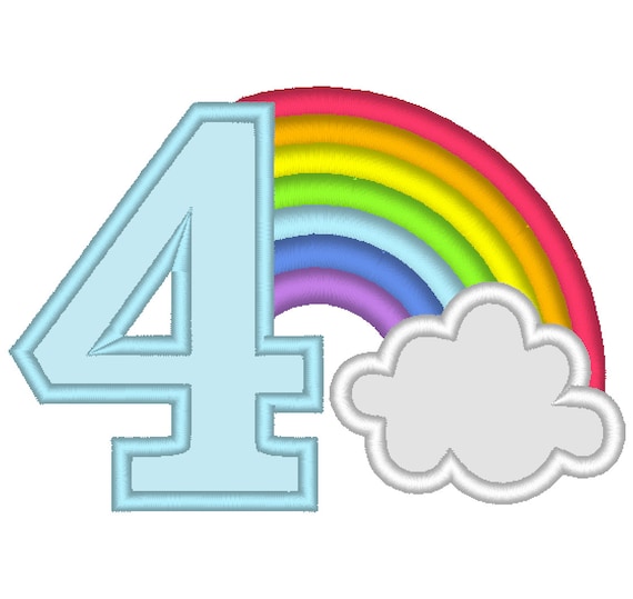 Rainbow in cloud Birthday Number 4 FOUR machine embroidery | Etsy