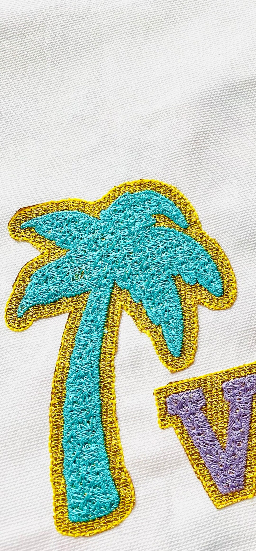 Palm Tree Faux Patch With Faux Chenille Stitches and Glitter HTV Vinyl ...