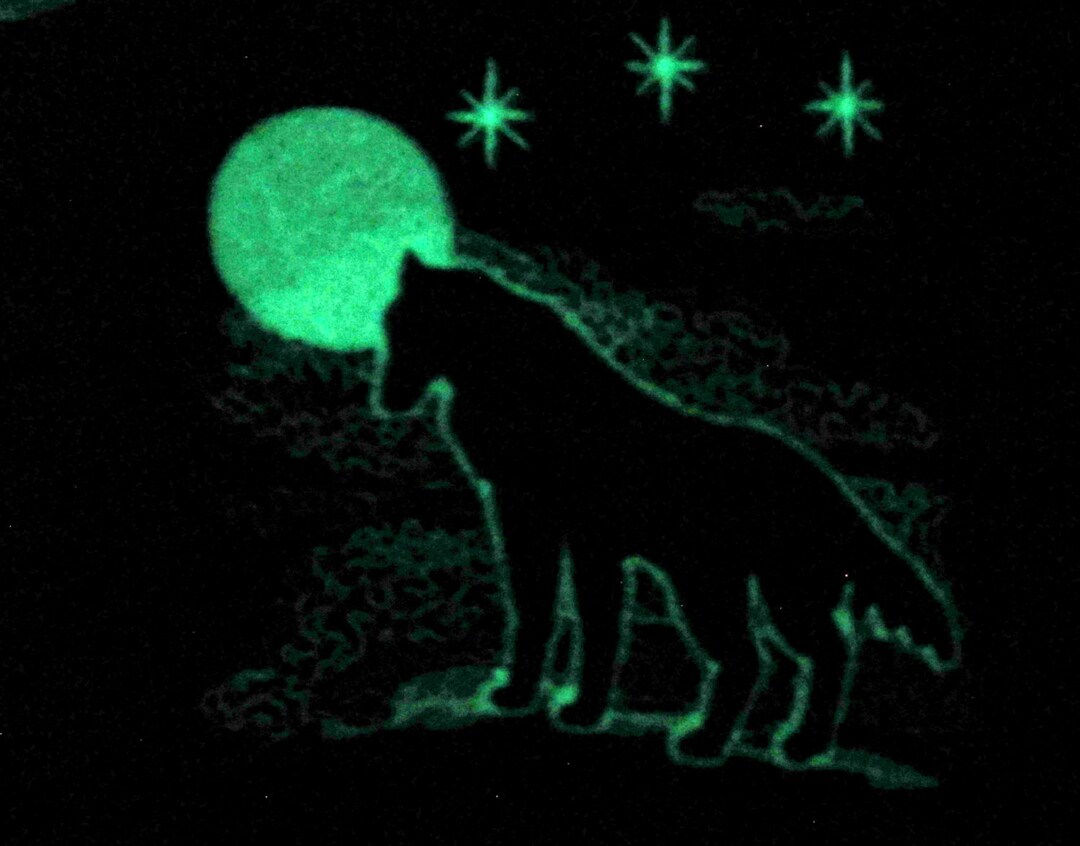 Wolf With Moon / Glow in the Dark Special Designed Machine Embroidery ...
