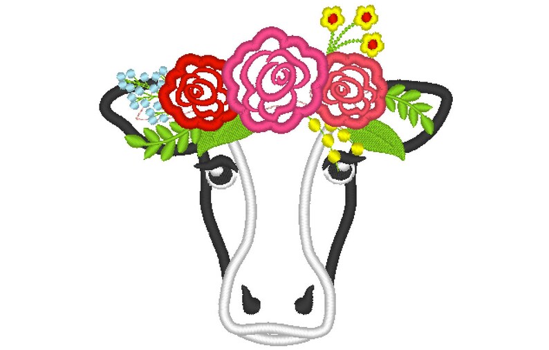 Cow Face Cow With Roses Crown Farm Animal Rose Floral Flowered Cow Head ...