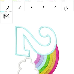 Rainbow in Cloud Birthday Number 2 TWO Machine Embroidery Applique ...