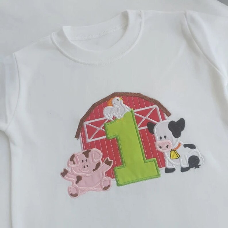 Farm Barn Animals Birthday Number ONE 1 With Barn Cow Pig Rooster Cute ...