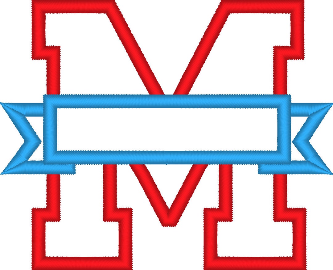 One Letter M Collegiate Varsity Split Block Letter With Banner Machine ...