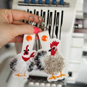 Fringed Chicken Key Fob Snap Tab SET of 2 Chicken Keychain in the Hoop ...