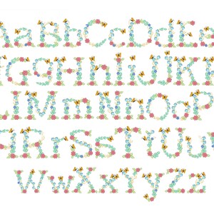 Fringed Light Rose Floral Font Flower Alphabet Uppercase and Lowercase ...