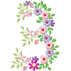 Country Floral Birthday Number 3 Farm Flowers Number Flowered Font ...