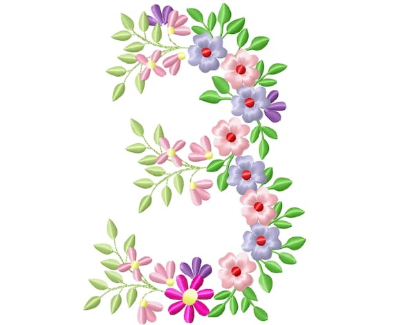 Country Floral Birthday Number 3 Farm Flowers Number Flowered - Etsy