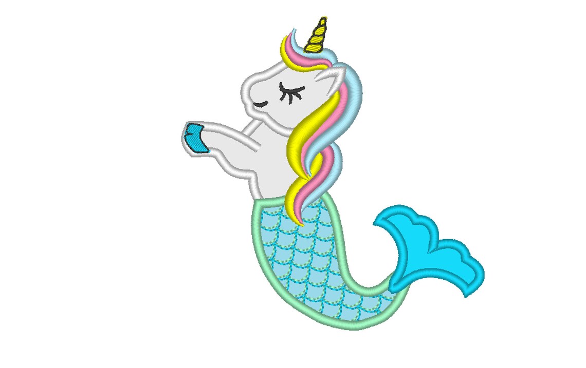 Unicorn Mermaid Mermicorn Cute T-shirt Applique Embroidery Design 4x4 ...