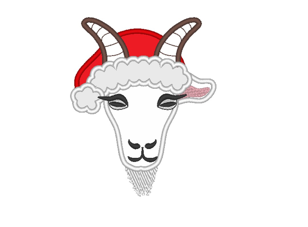 Goat Face, Goat Head, Christmas, Christmas Hat, Farm Goat Applique ...