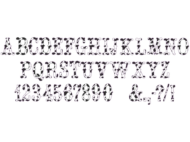 Cow Spots Patterned Font Monogram Alphabet Letters Machine - Etsy