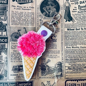 Fringed Ice Cream Ball in Waffle Cone Key Fob Snap Tab Keychain in the ...