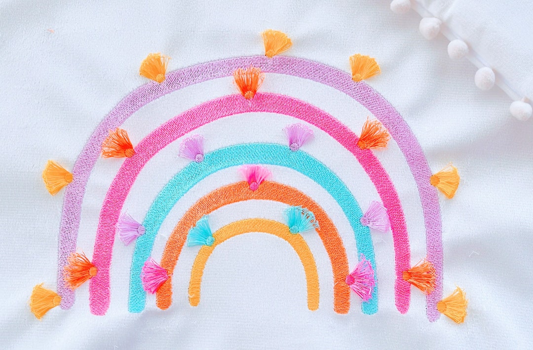 Boho Rainbow Arc of Color Fringed Arcs and Tassels Machine Embroidery ...
