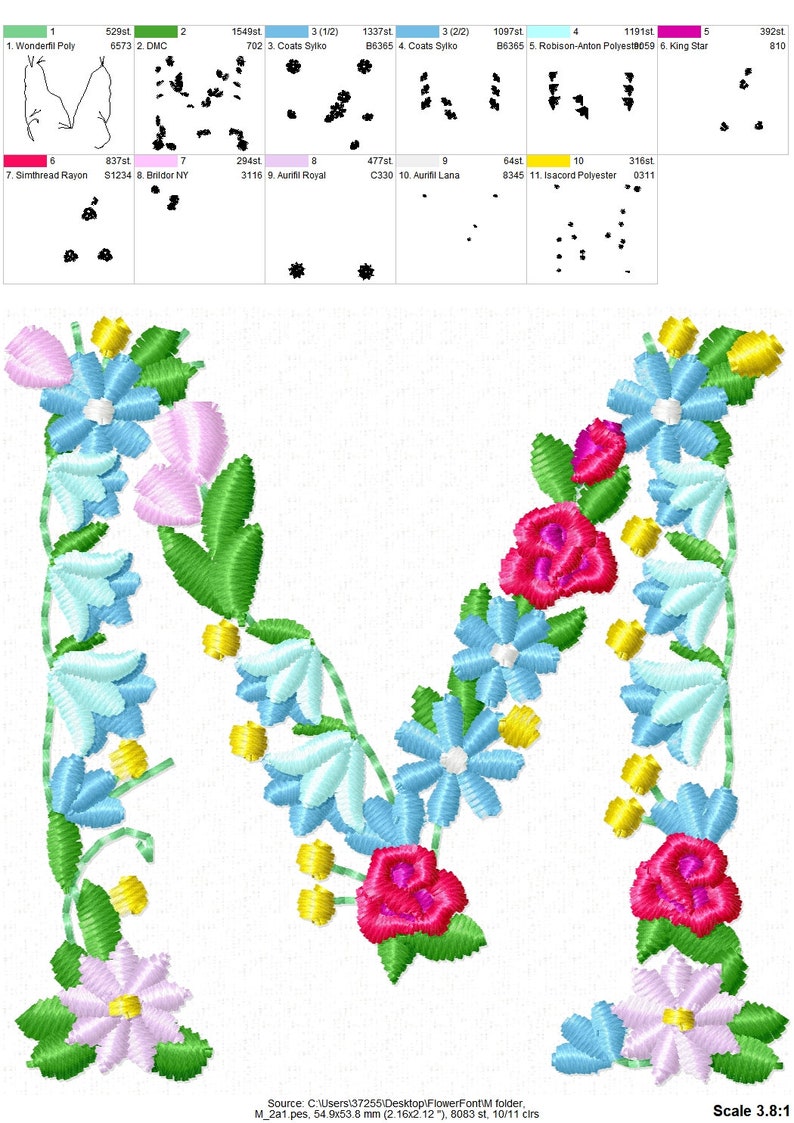 Meadow Bluebell Rose Floral Letter M Monogram Flowers Flower | Etsy