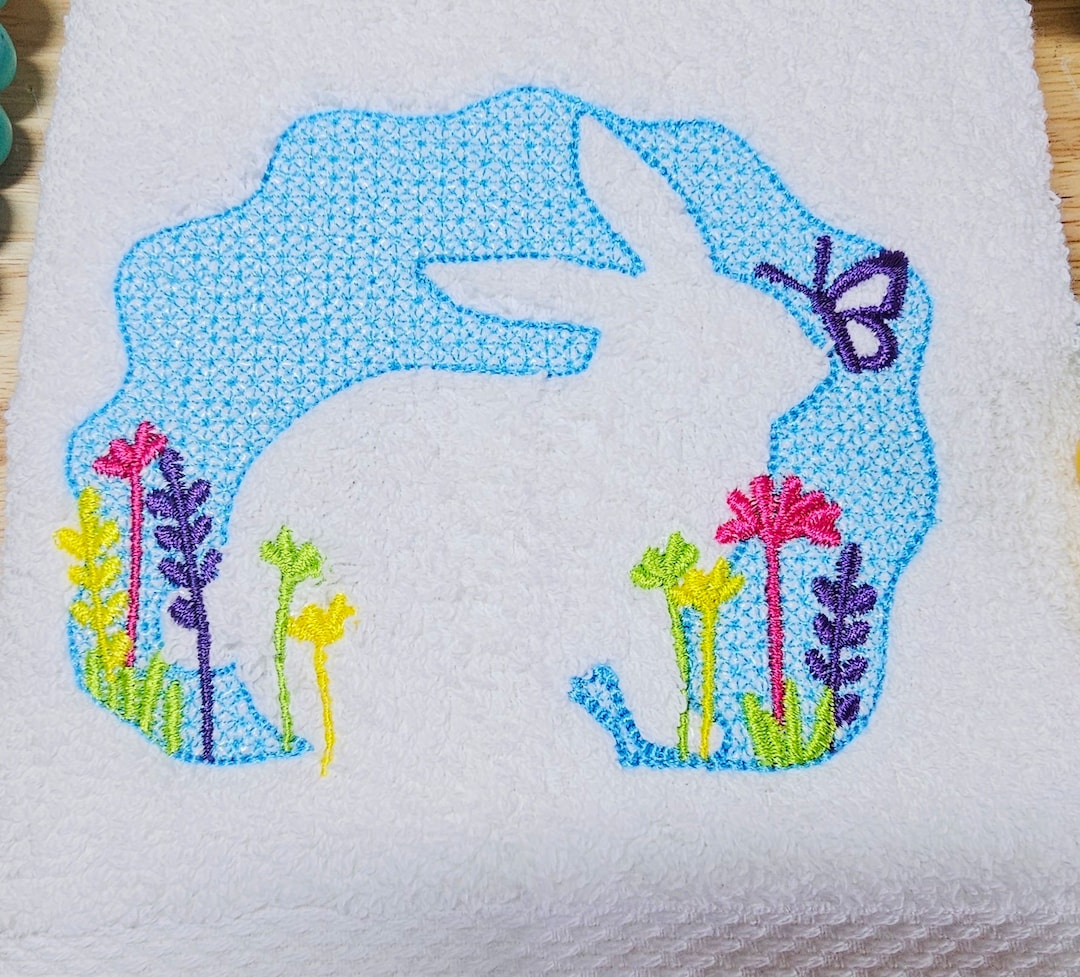 Embossed Bunny Embroidered Hand Towel Machine Embroidery Designs for ...