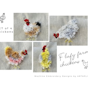 SET of 4 Fluffy Chicken Fringed Fluffy Chenille Farm Bird Small Machine ...