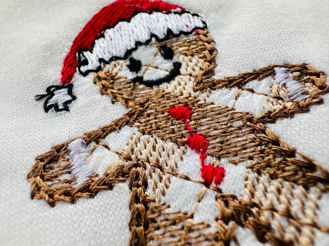 Cute Gingham Plaid Gingerbread Man Cookie Santa Hat Machine Embroidery ...